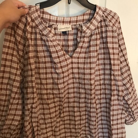 Universal Thread | Tops | Universal Thread Brown Plaid Gingham Blouse ...